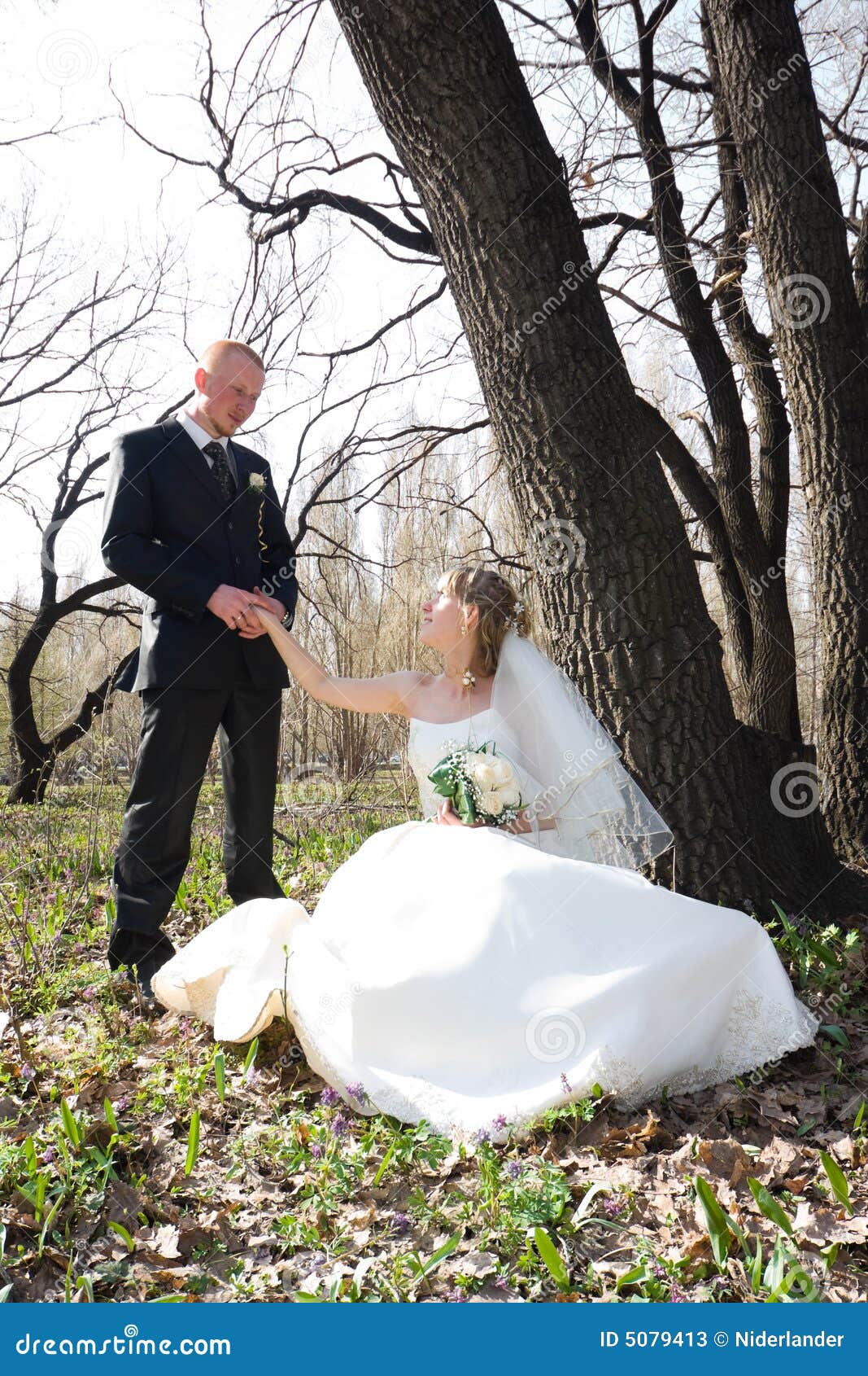Happy bride and groom stock image. Image of bunch, romance - 5079413