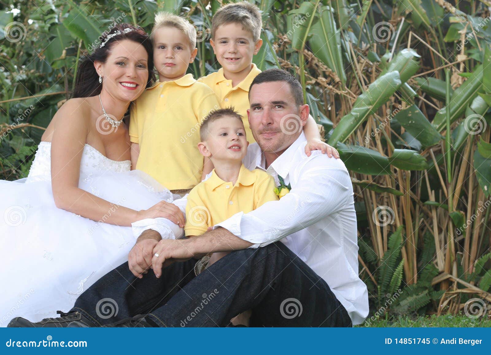Happy Bride Groom and Children Stock Image - Image of attractive ...