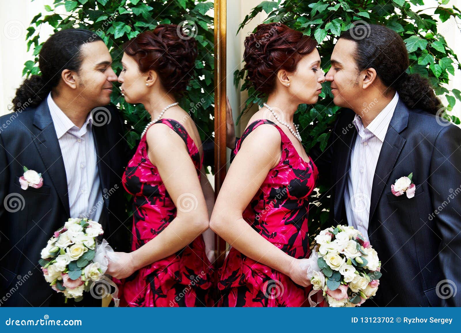 Happy Bride and Groom about Mirror Stock Photo - Image of bright, groom ...