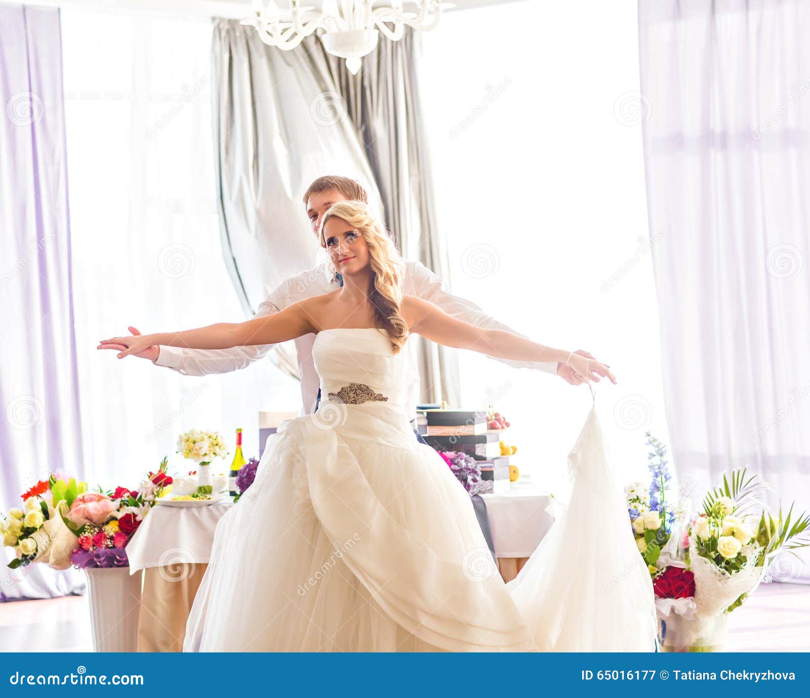 Happy Bride and Groom on Their Wedding Reception Stock Image - Image of ...