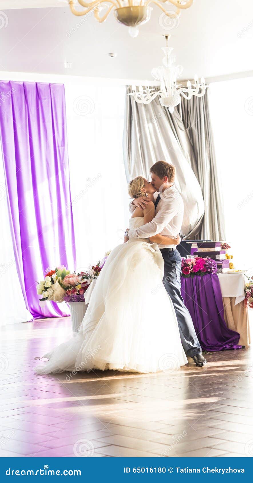 Happy Bride and Groom on Their Wedding Reception Stock Photo - Image of ...