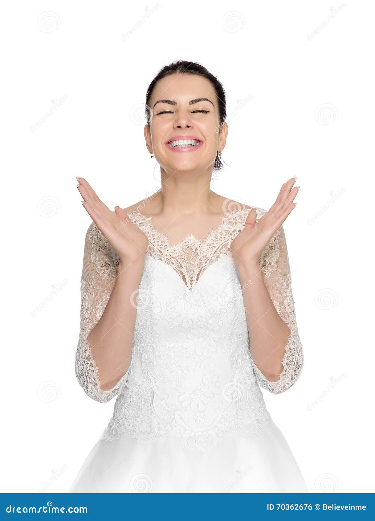 Happy bride isolated. stock photo. Image of hairstyle - 70362676