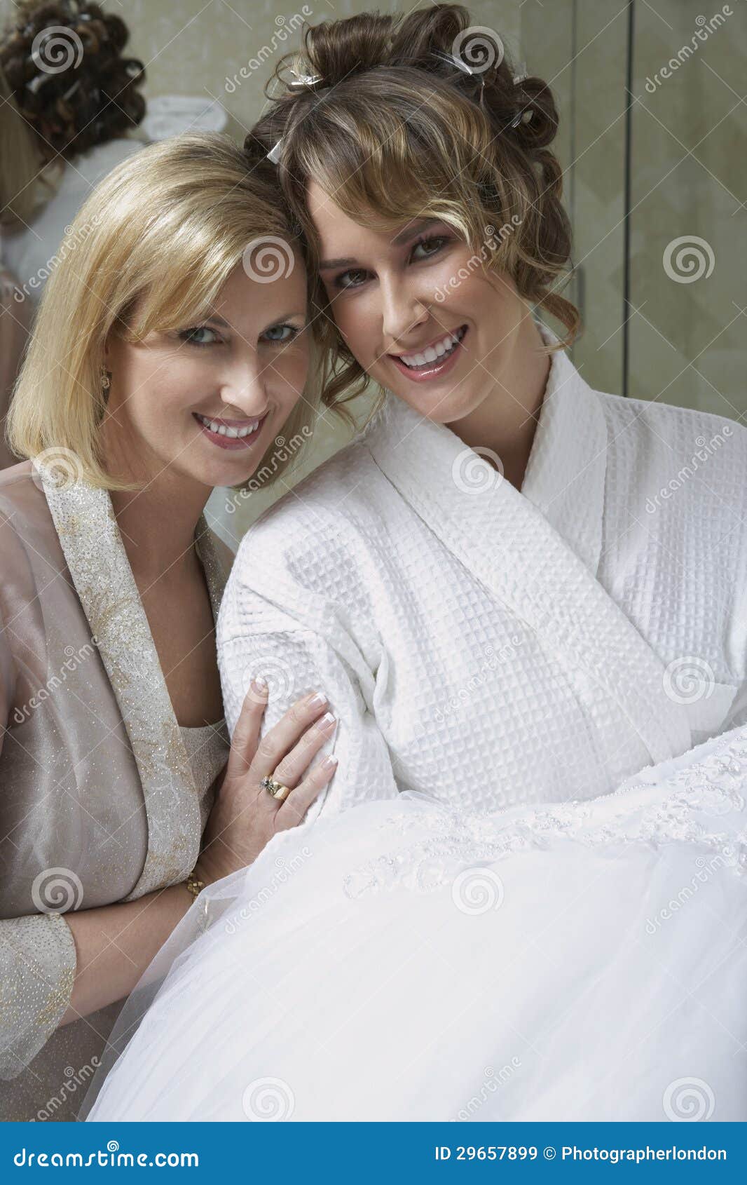 Happy Bride with Mother stock image. Image of bathrobe - 29657899