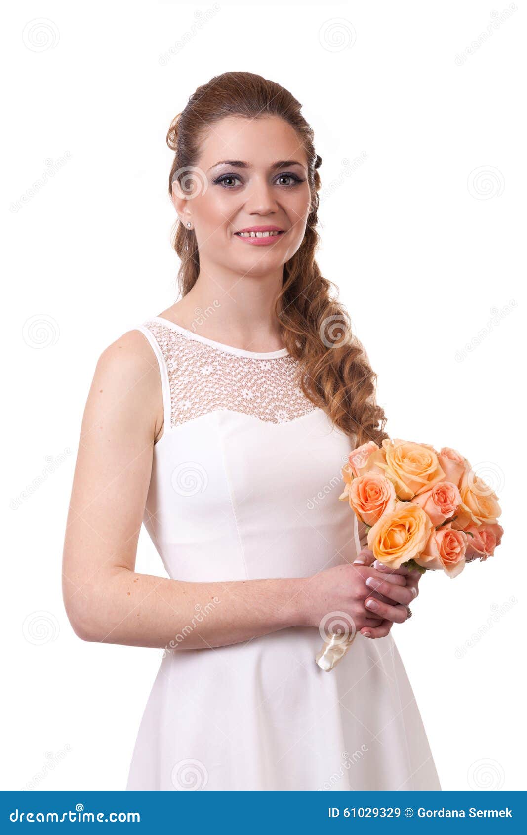 Happy bride with roses stock image. Image of caucasian - 61029329
