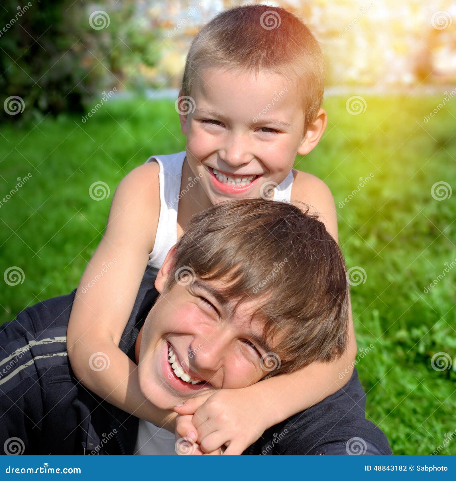 Happy Brothers outdoor stock photo. Image of cute, playful - 48843182