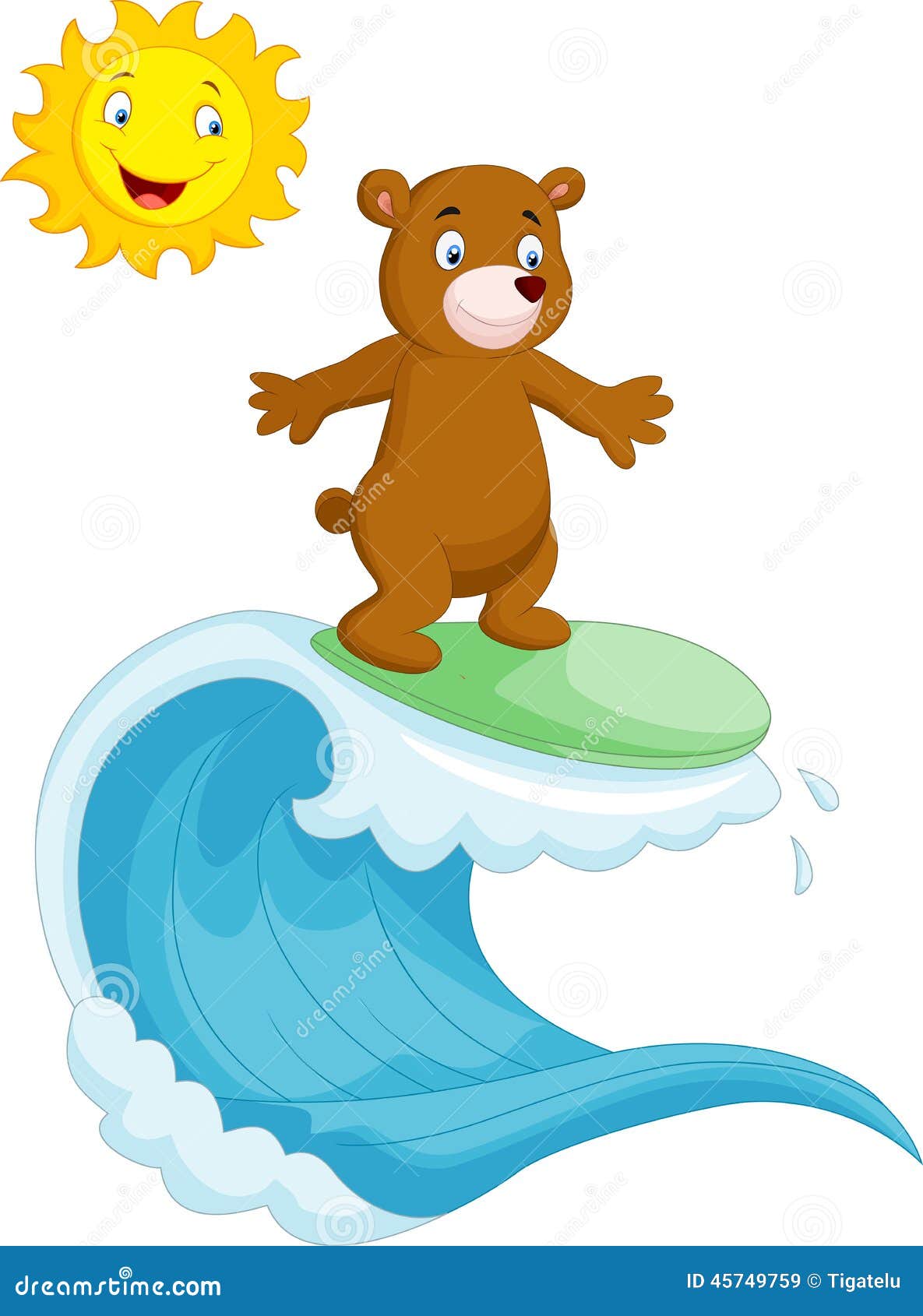 Happy Brown Bear Cartoon Surfing Stock Vector - Illustration of swim ...