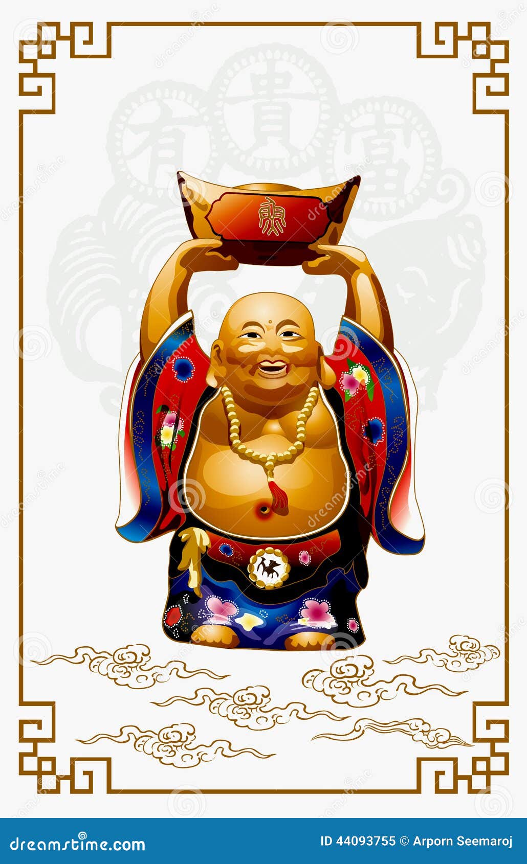 Happy Buddha Carrying Gold Money Stock Vector - Illustration of good ...