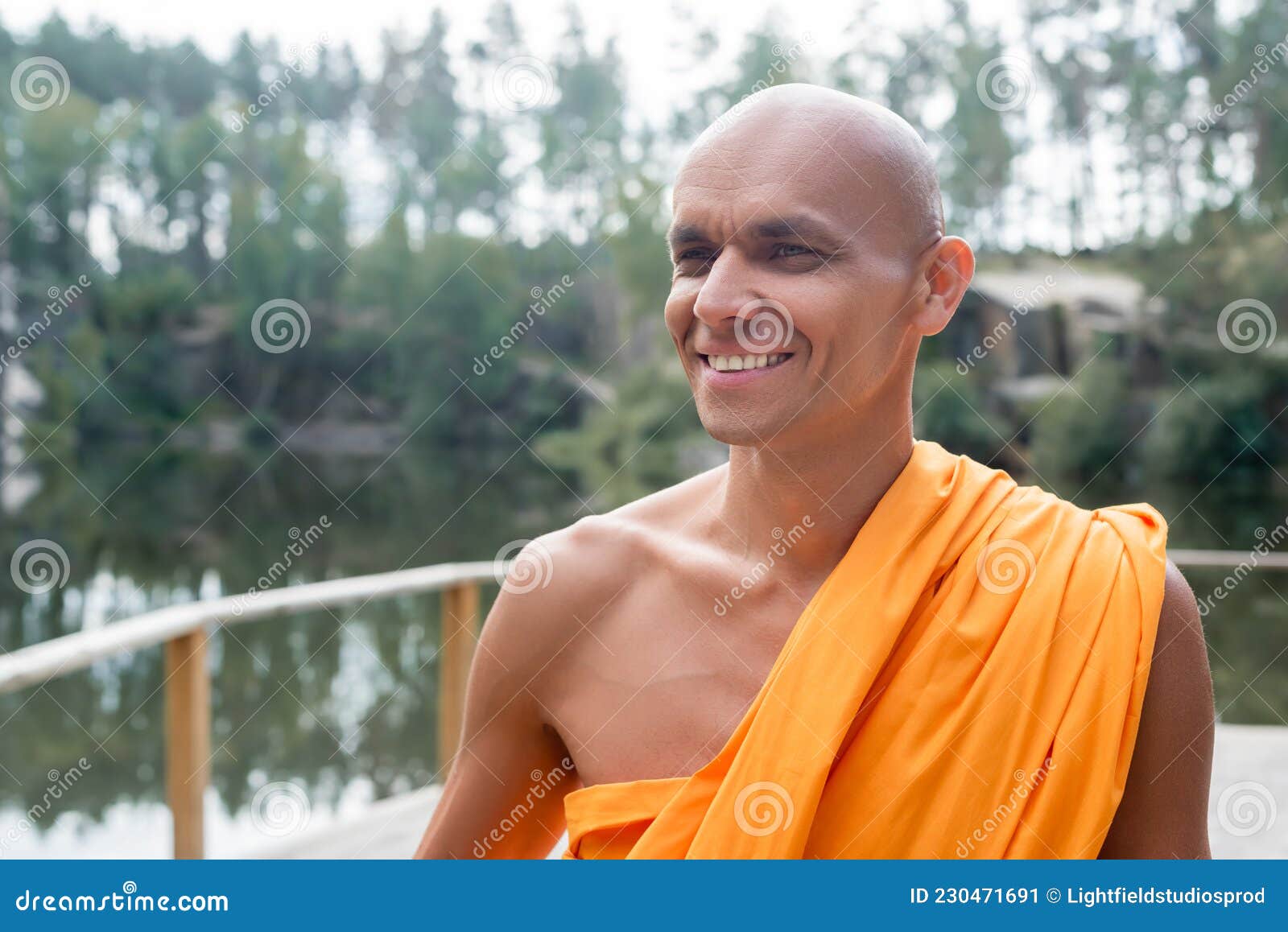 Happy Buddhist in Traditional Orange Robe Stock Image - Image of robe ...