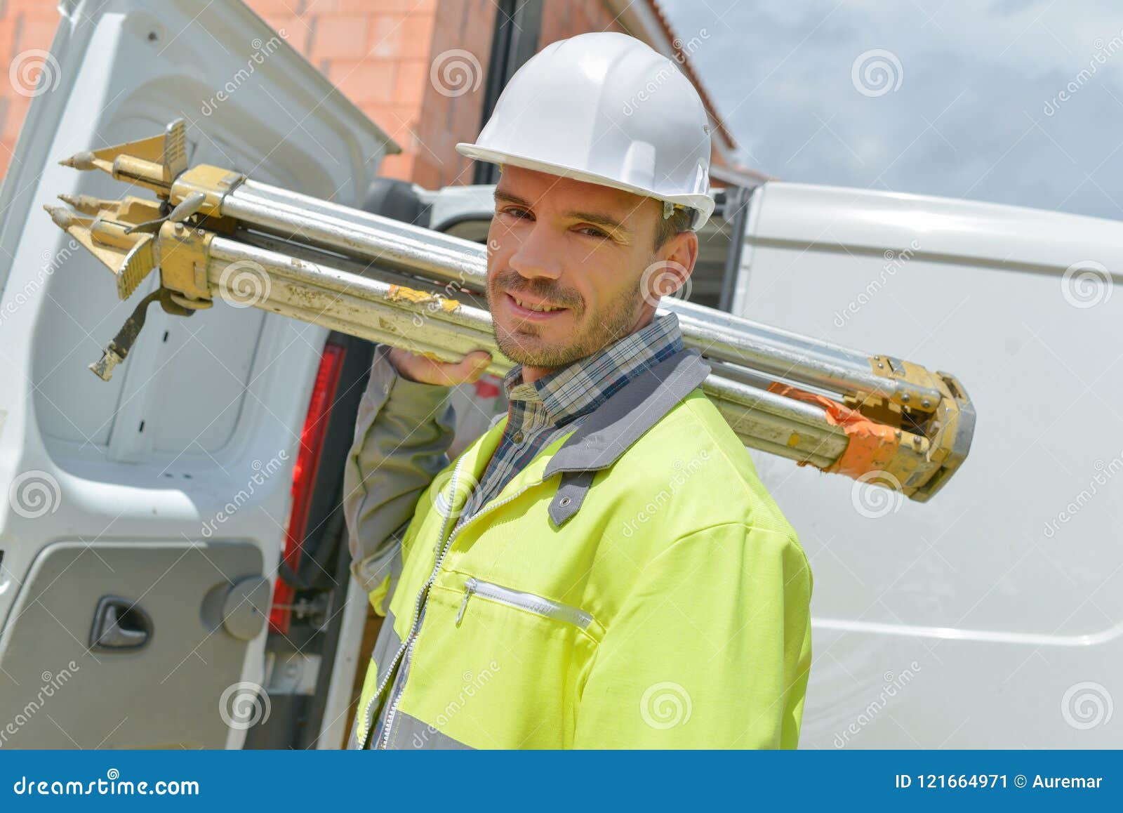 Happy Builder Carrying Metal Support Stock Image - Image of frame ...