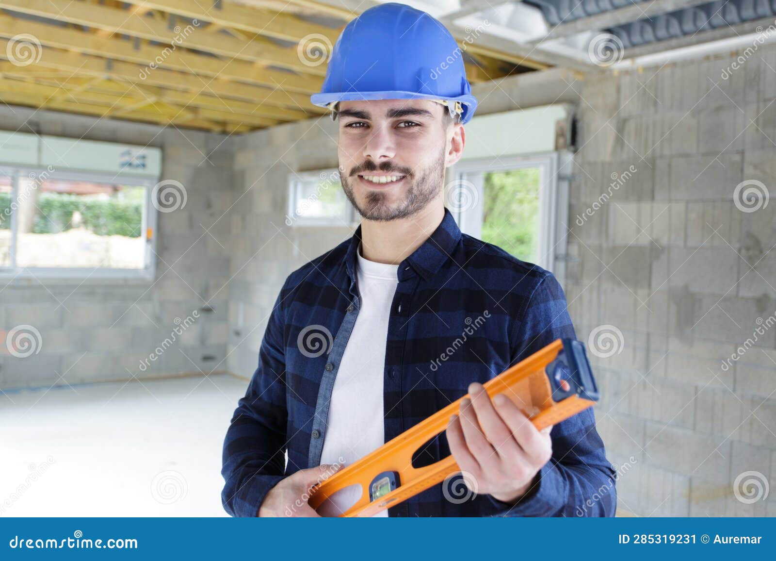 Happy Builder after Checking Level at Site Stock Image - Image of ...