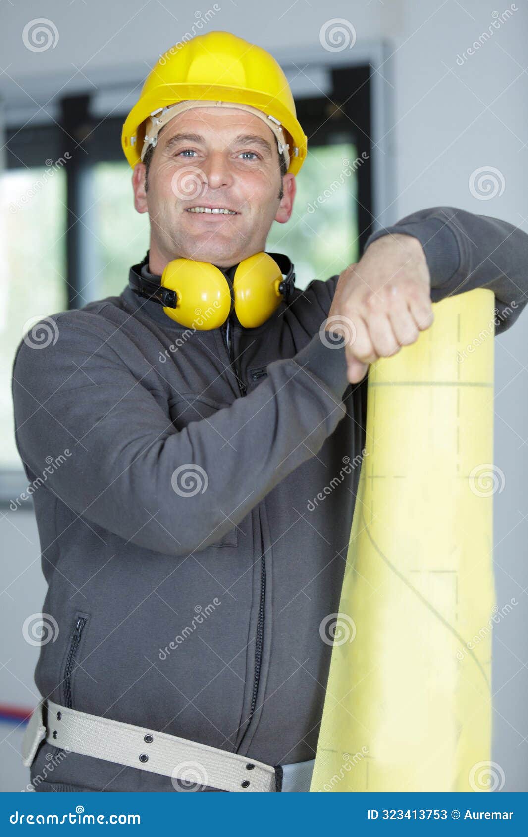 Happy Builder at Construction Site Stock Image - Image of attire ...
