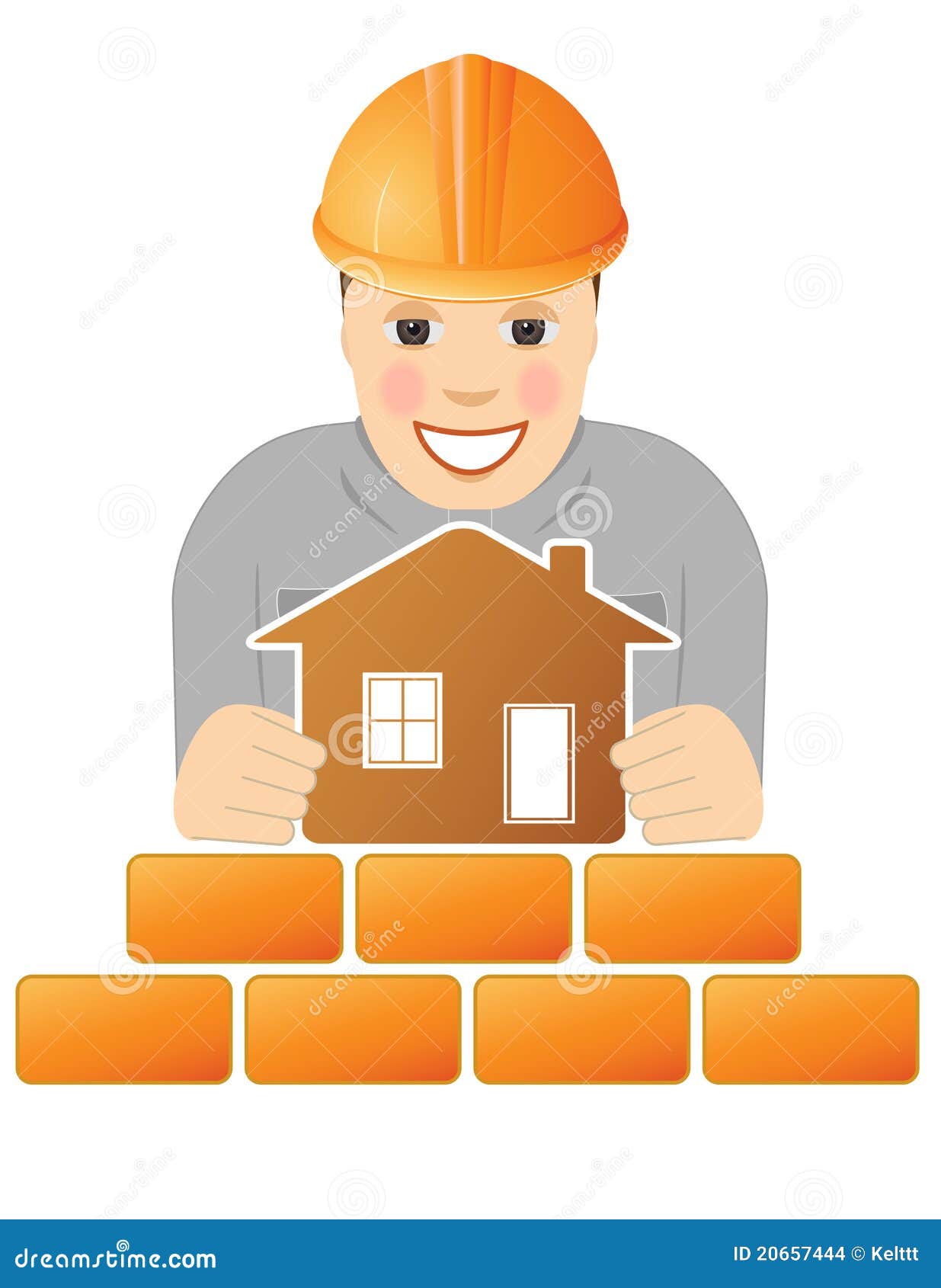 Happy builder with house stock vector. Illustration of smile - 20657444