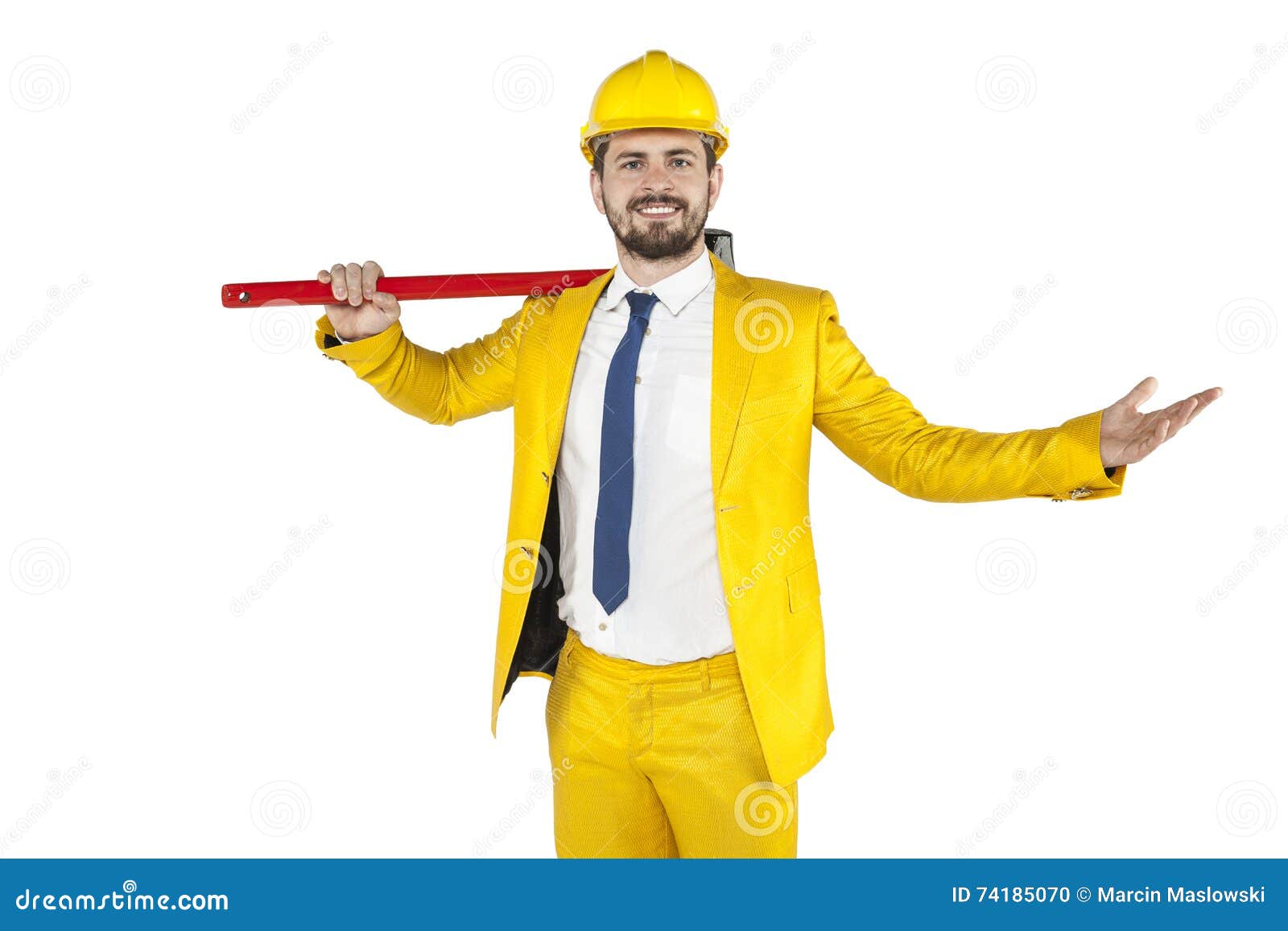 Happy Builder Shows Gesture of Success Stock Photo - Image of helmet ...