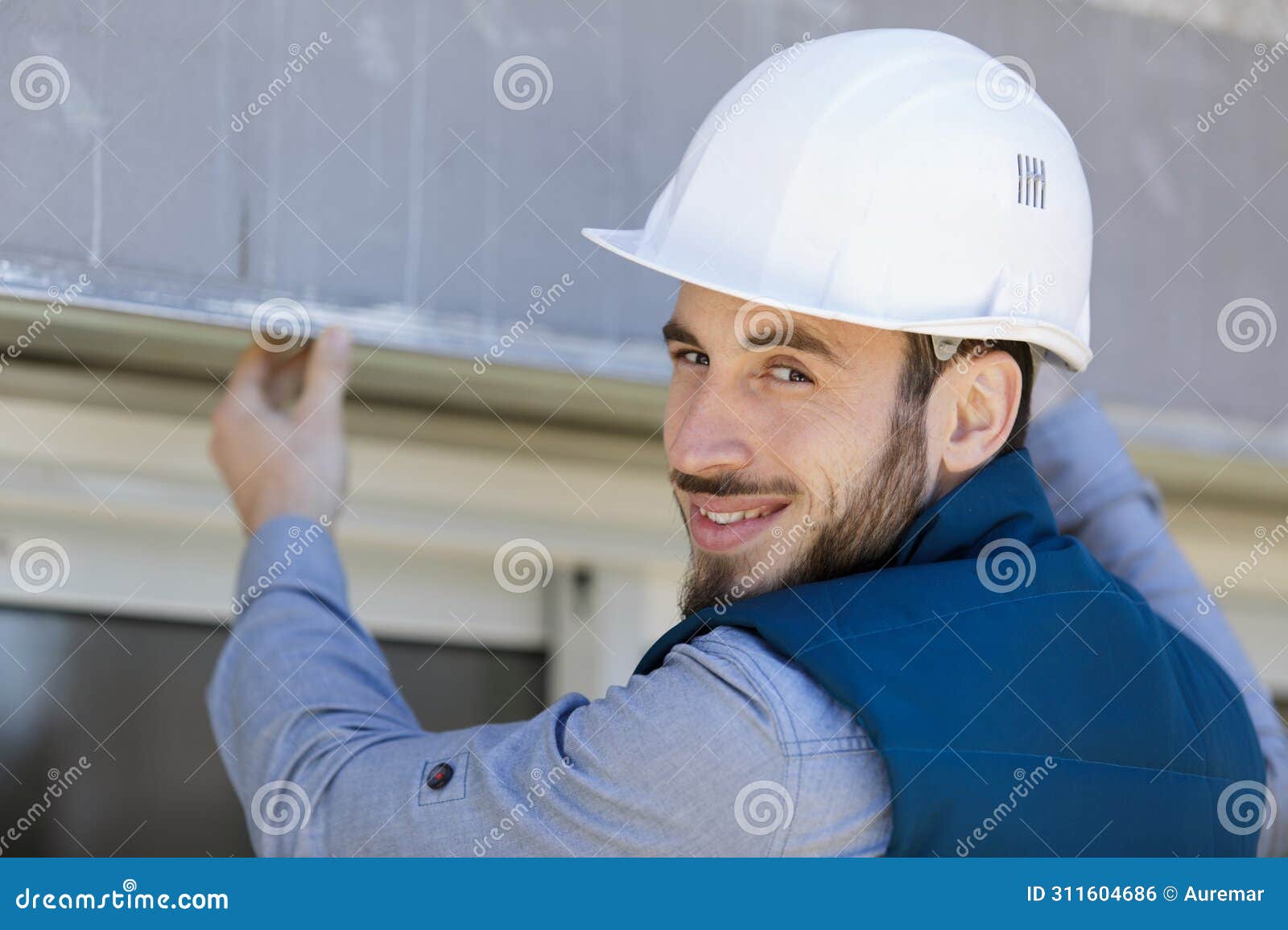 Happy Builder Smiling at Camera Stock Photo - Image of male, contractor ...