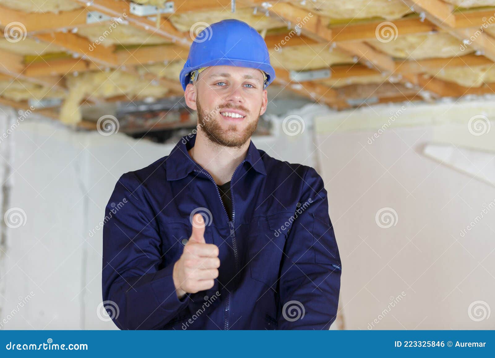 Happy Builder with Thumb Up Stock Photo - Image of young, real: 223325846