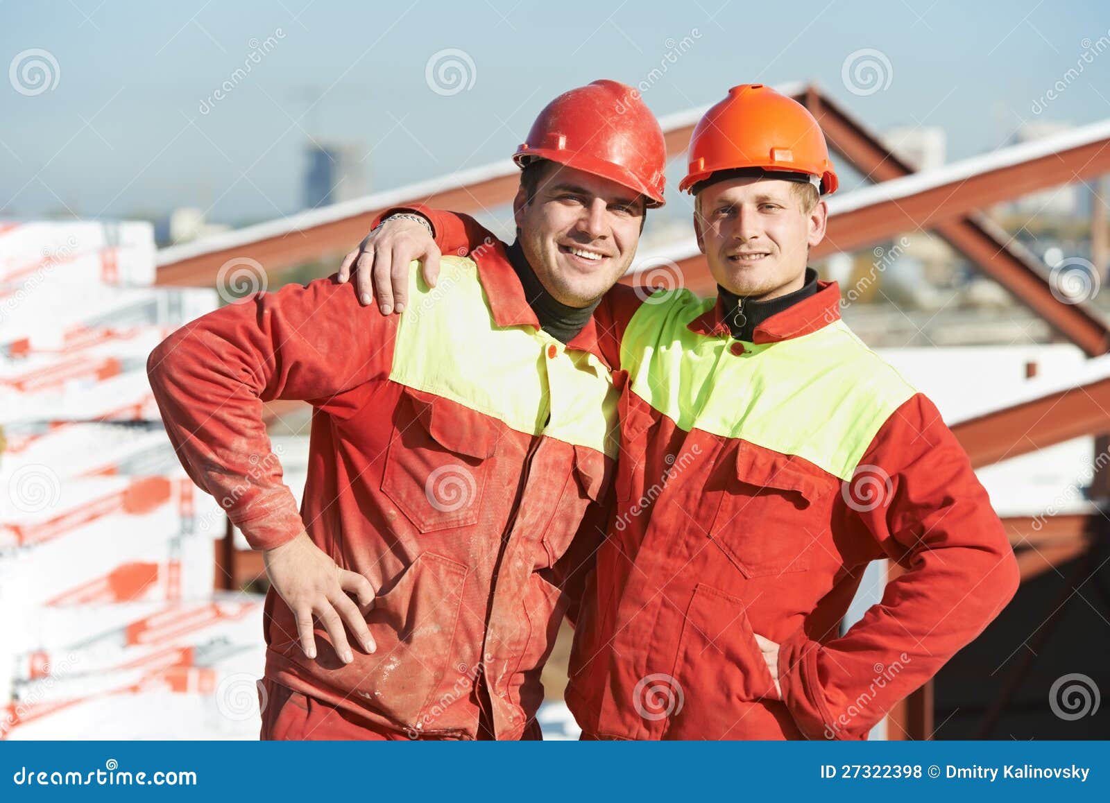 Happy Builder Workers at Construction Site Stock Photo - Image of ...