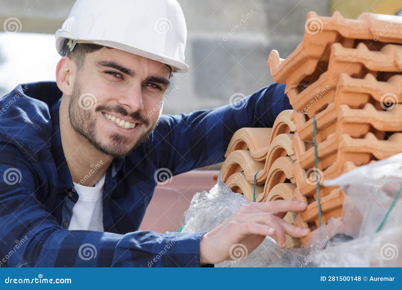 Happy Builder Working on Roof New Building Stock Photo - Image of home ...