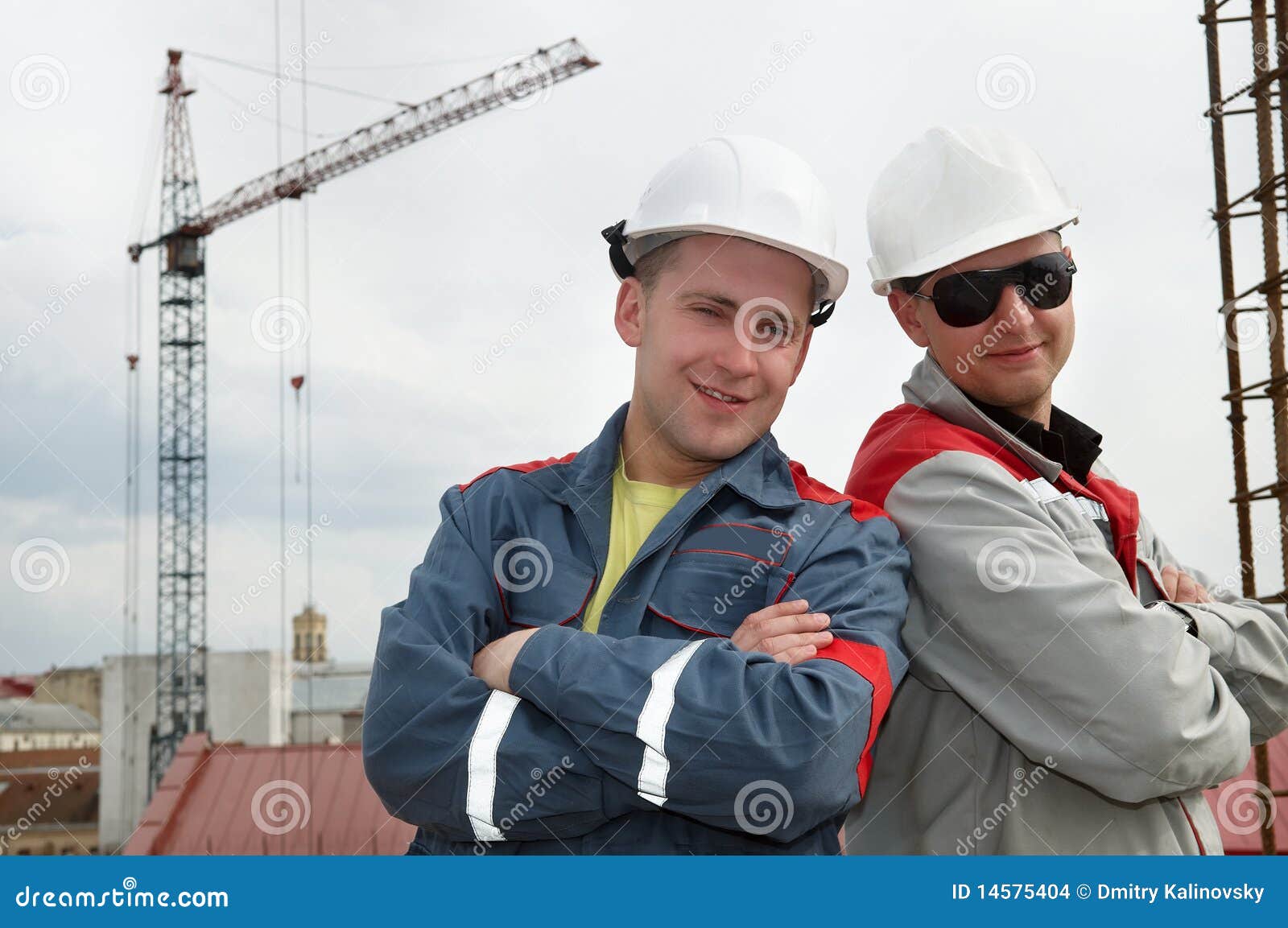 Happy Builders at Construction Site Stock Photo - Image of pair, draft ...