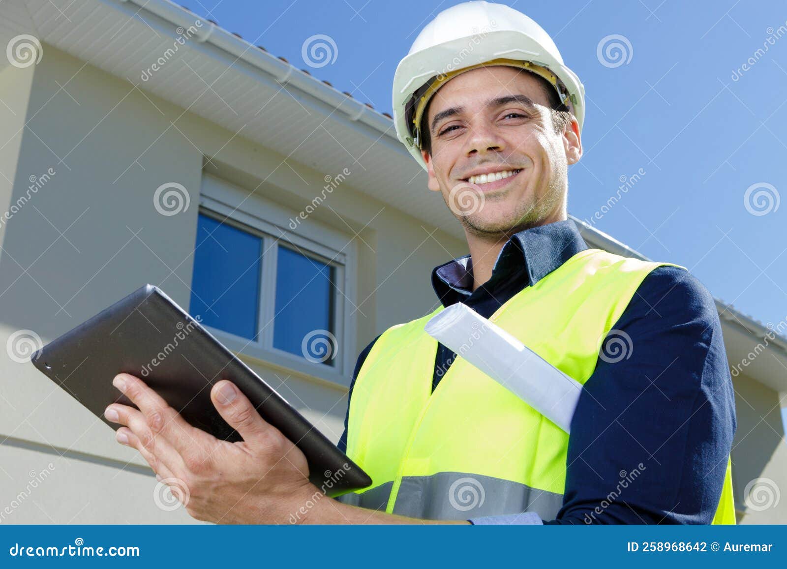 Happy Building Inspector Looking at House Renovation Project Stock ...