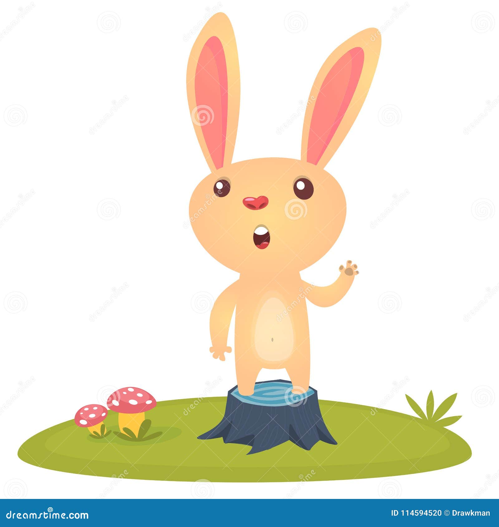 Happy Bunny Cartoon Isolated on Forest Background. Vector Illustration ...