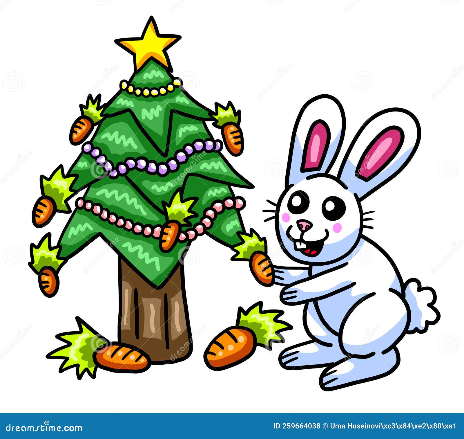 Happy Bunny Decorating a Christmas Tree Stock Illustration ...