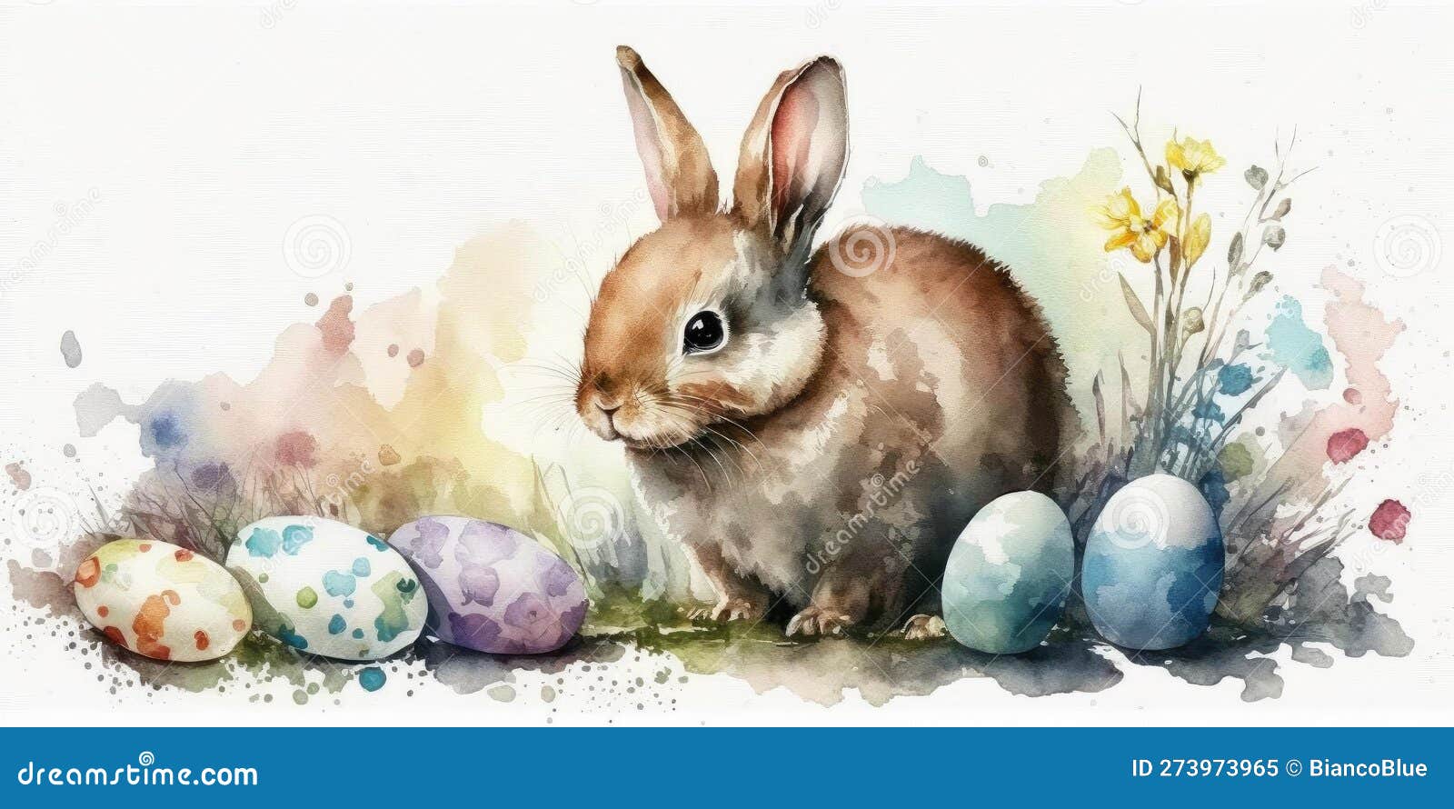 Happy Bunny Rabbit with Easter Eggs. Colorful Easter Holiday ...