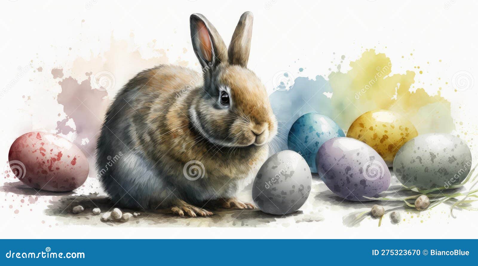 Happy Bunny Rabbit with Easter Eggs. Colorful Easter Holiday ...