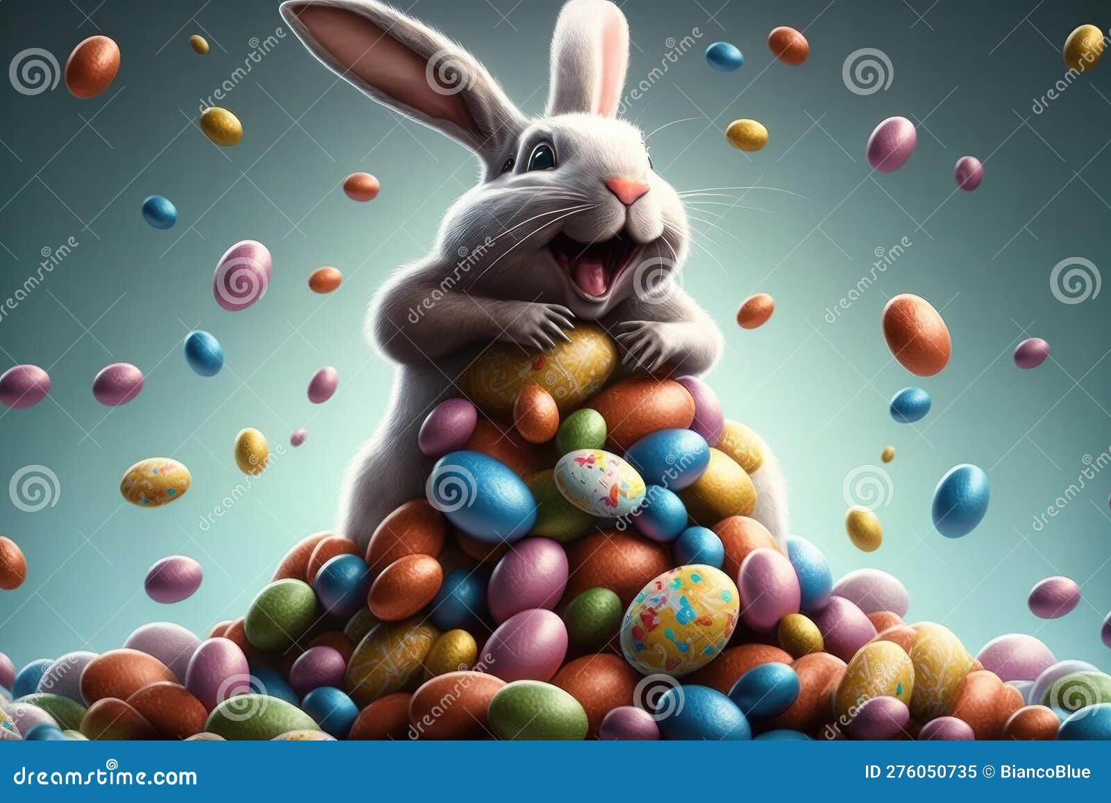 Happy Bunny Rabbit with Easter Eggs. Colorful Easter Holiday ...