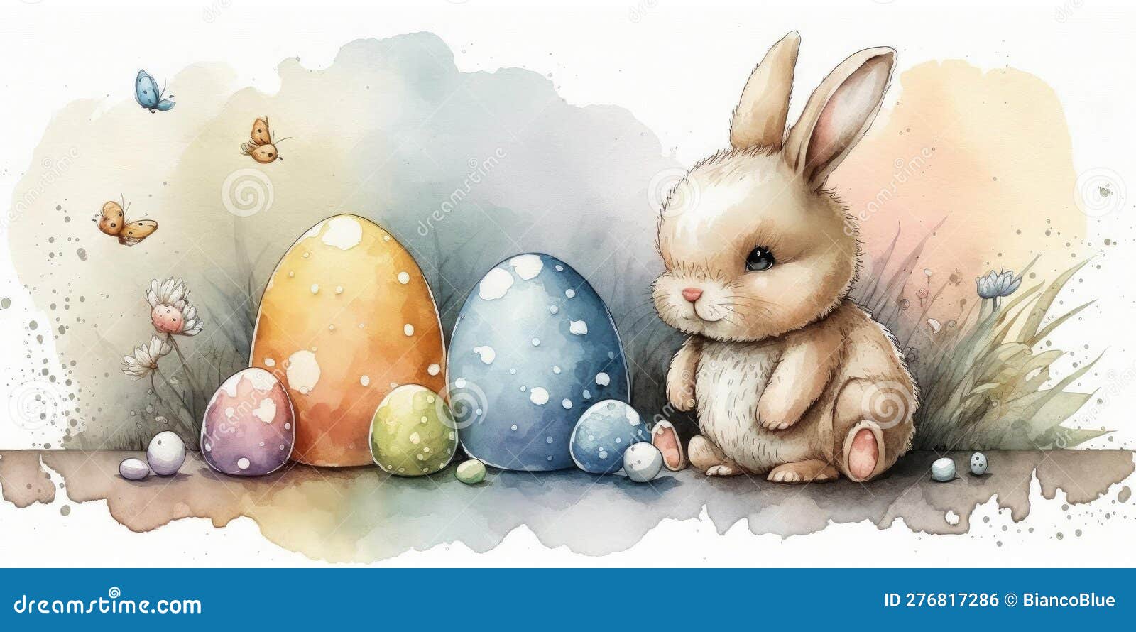 Happy Bunny Rabbit with Easter Eggs. Colorful Easter Holiday ...