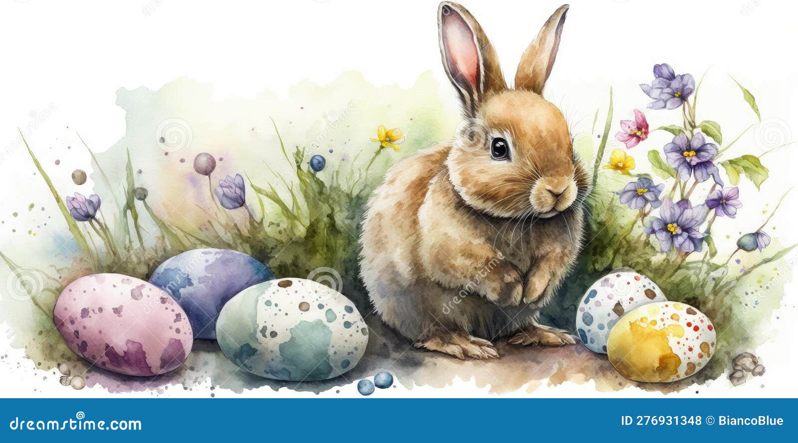 Happy Bunny Rabbit with Easter Eggs. Colorful Easter Holiday ...