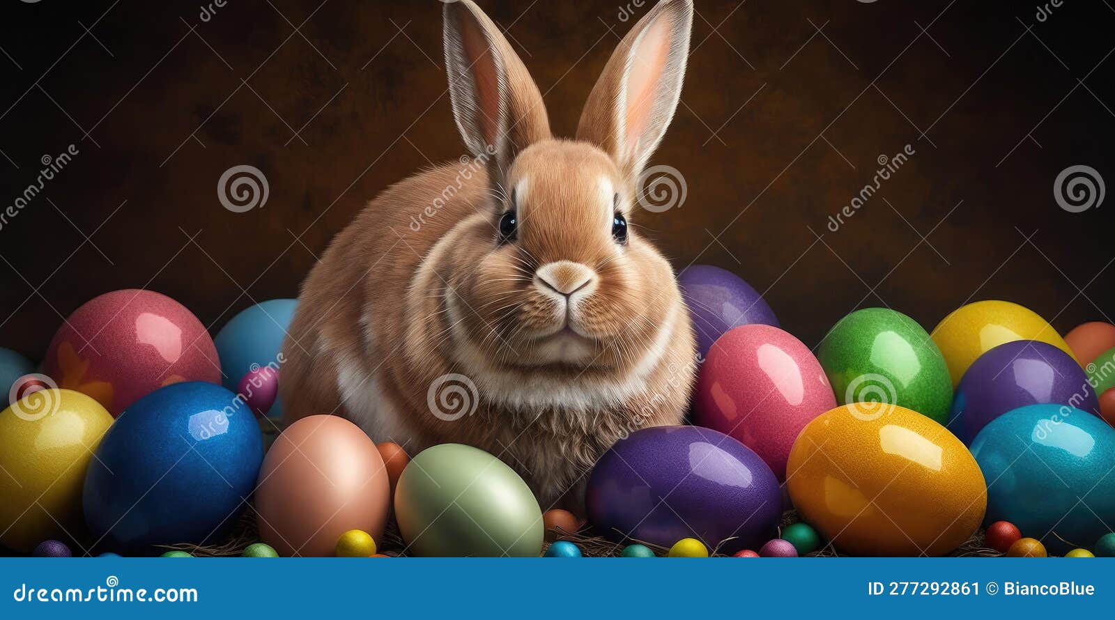 Happy Bunny Rabbit with Easter Eggs. Colorful Easter Holiday ...