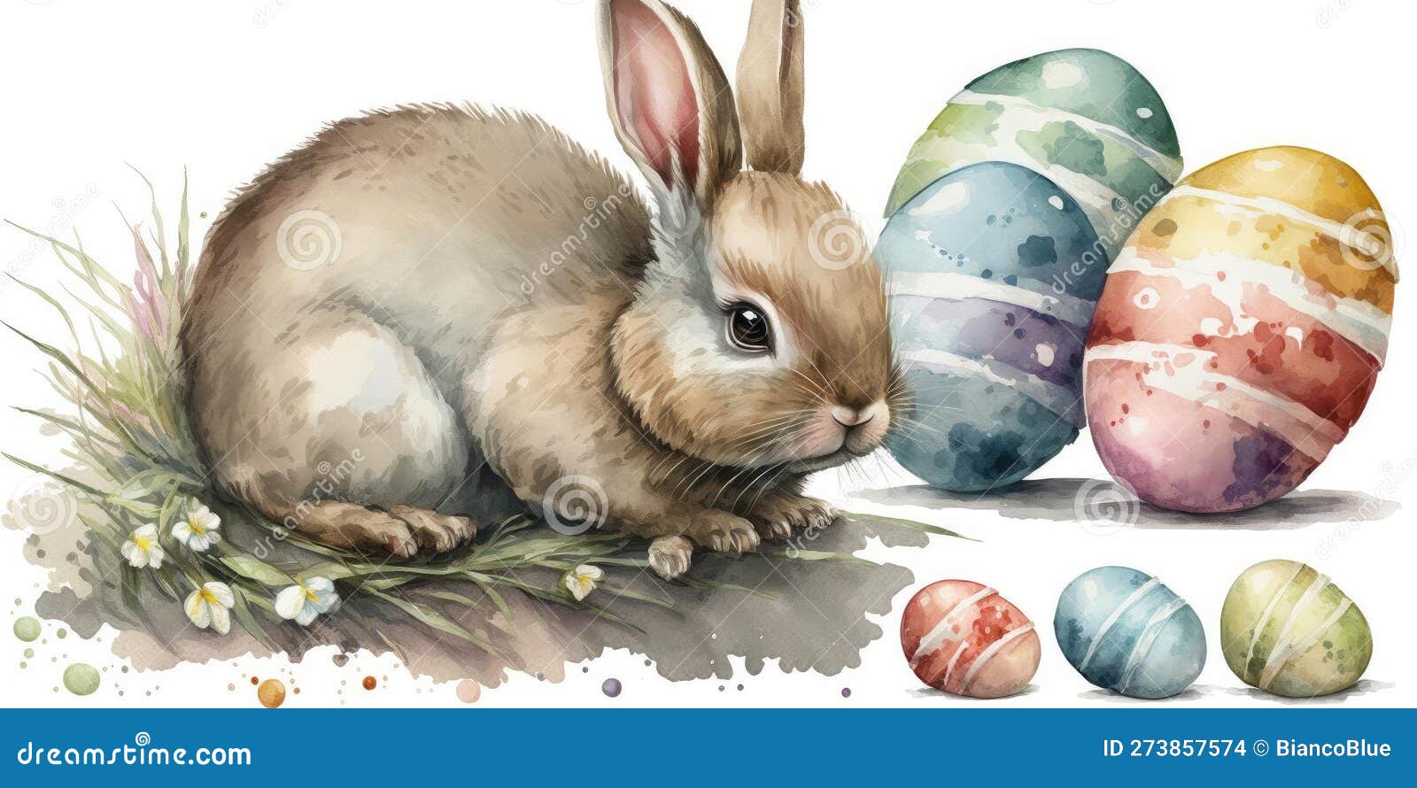 Happy Bunny Rabbit with Easter Eggs. Colorful Easter Holiday ...