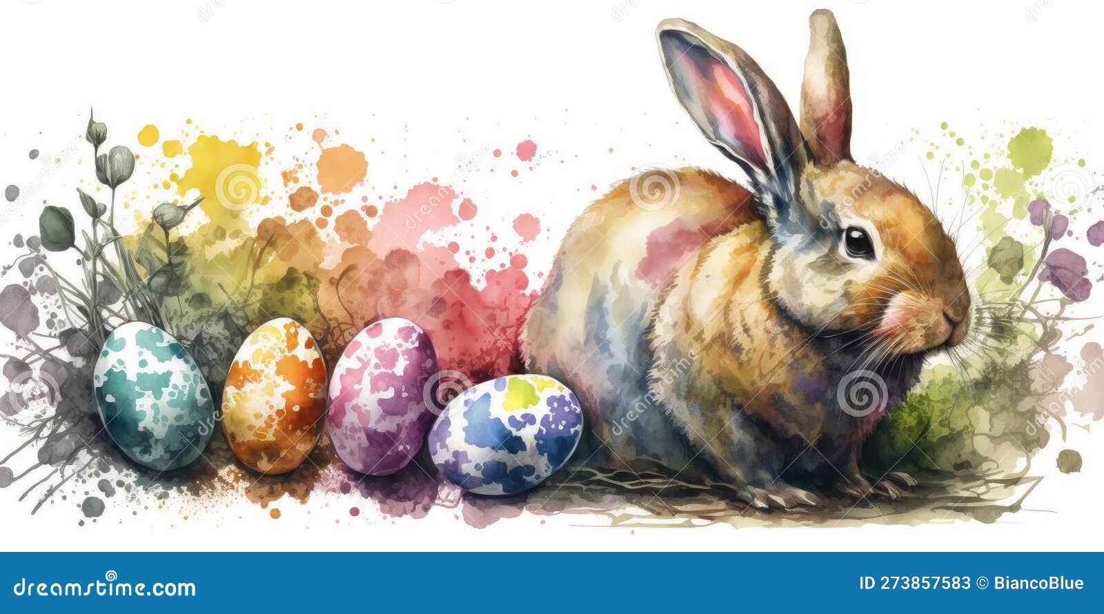 Happy Bunny Rabbit with Easter Eggs. Colorful Easter Holiday ...