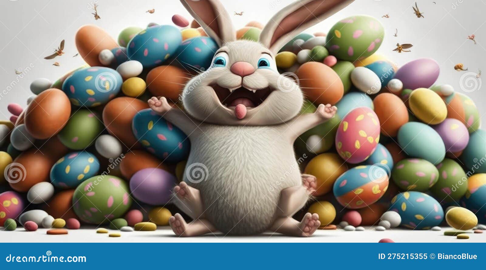 Happy Bunny Rabbit with Easter Eggs. Colorful Easter Holiday ...