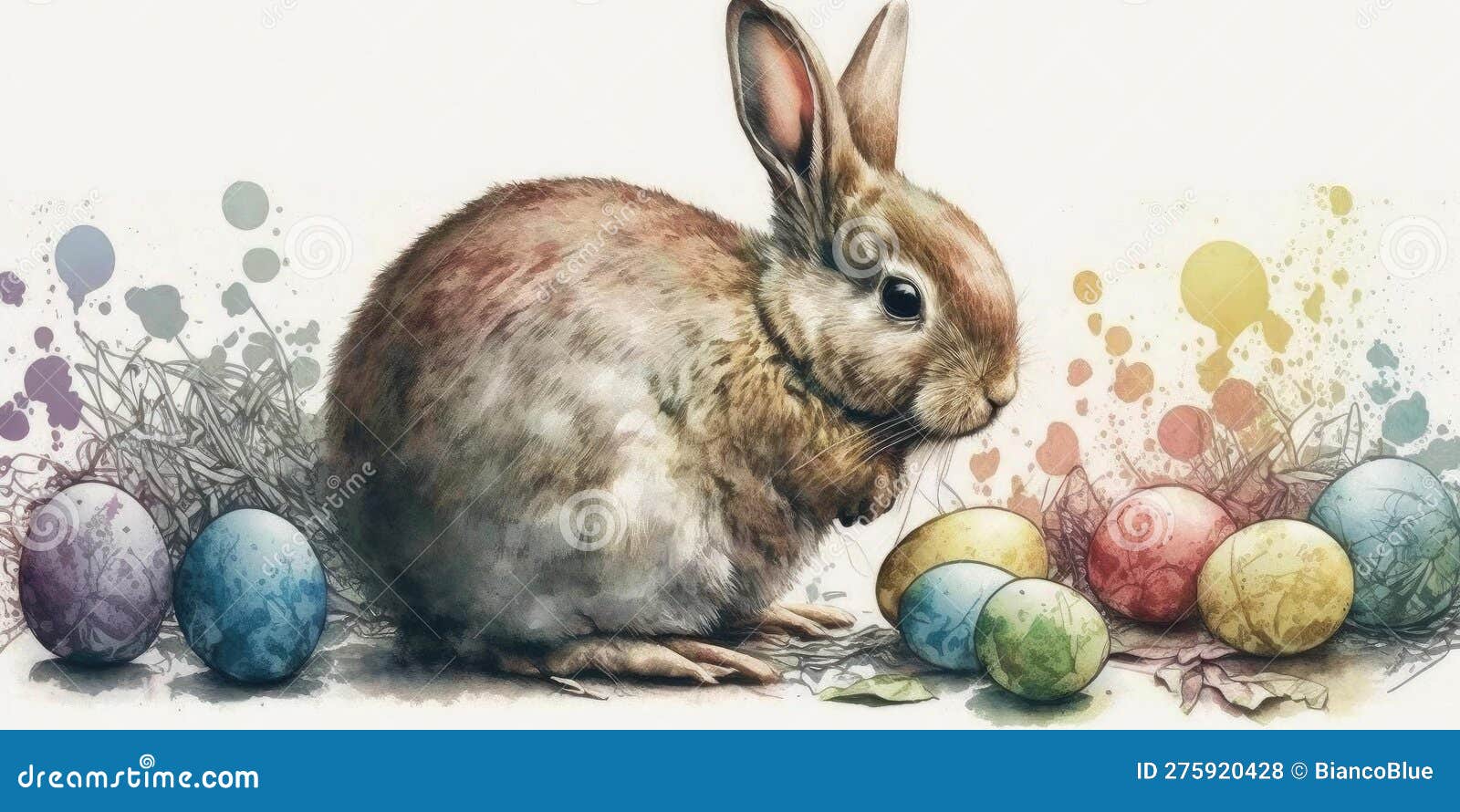 Happy Bunny Rabbit with Easter Eggs. Colorful Easter Holiday ...