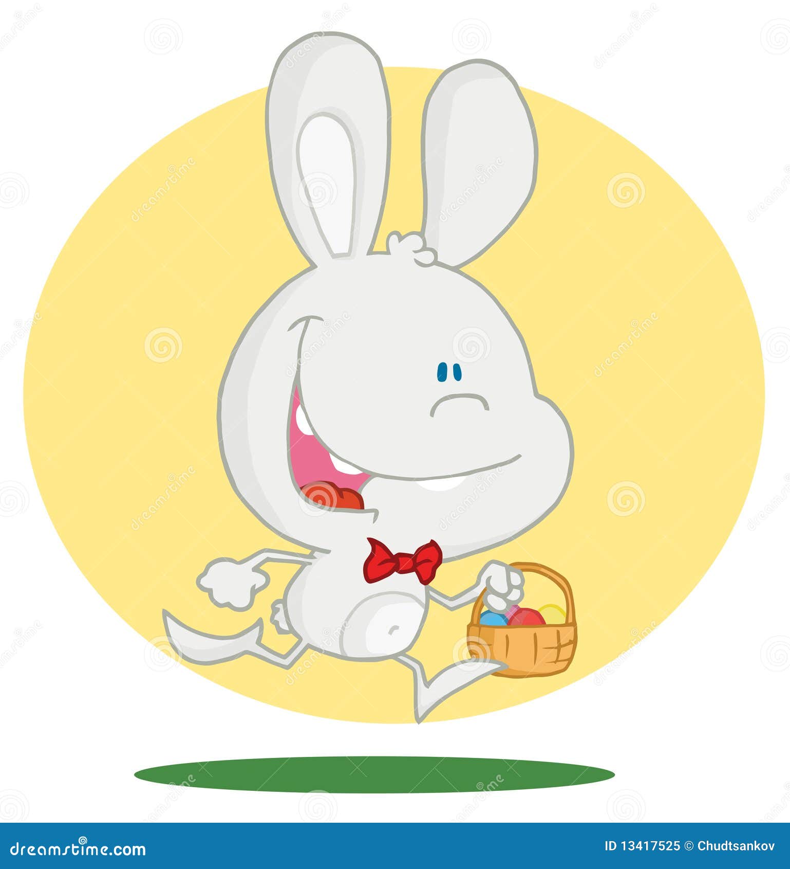 Happy Bunny Running with Easter Eggs in a Basket Stock Vector ...