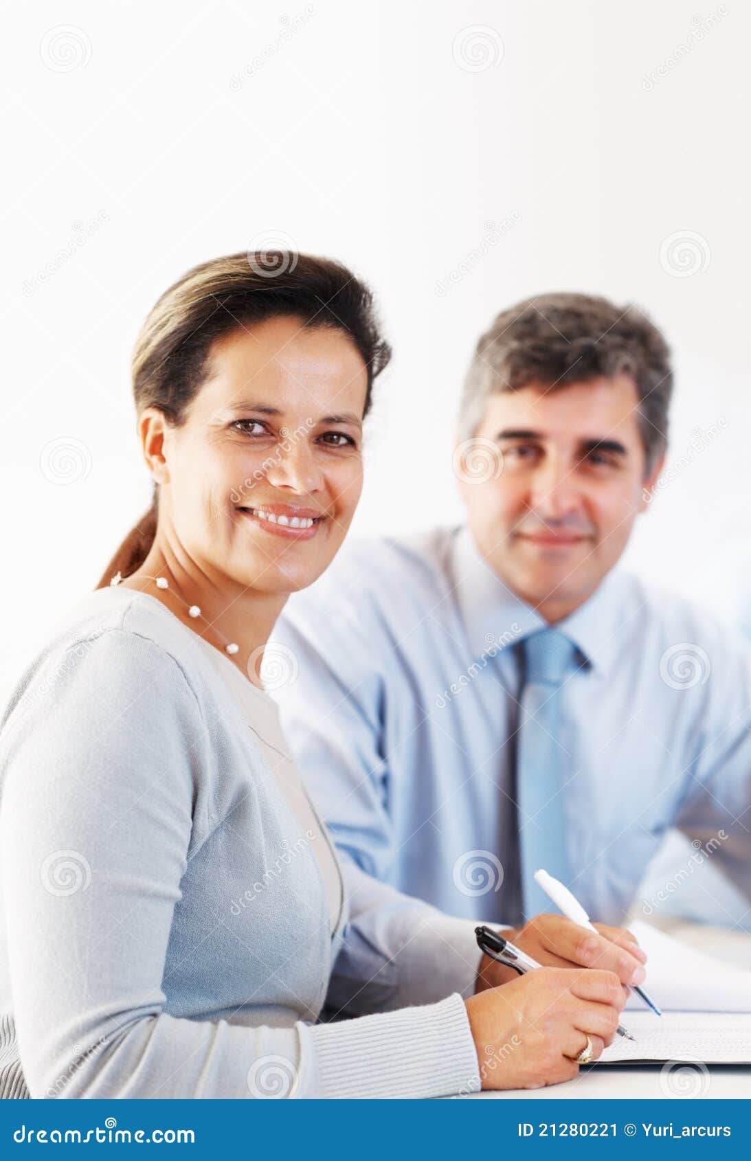 Happy Business Couple Signing Document Stock Image - Image of person ...