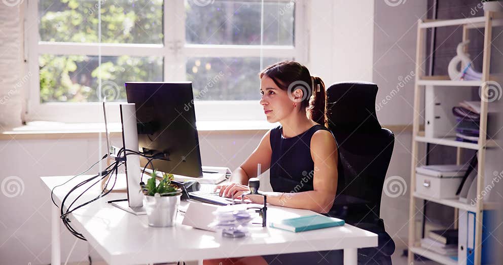 Happy Business Employee Desktop on Computer Stock Image - Image of ...