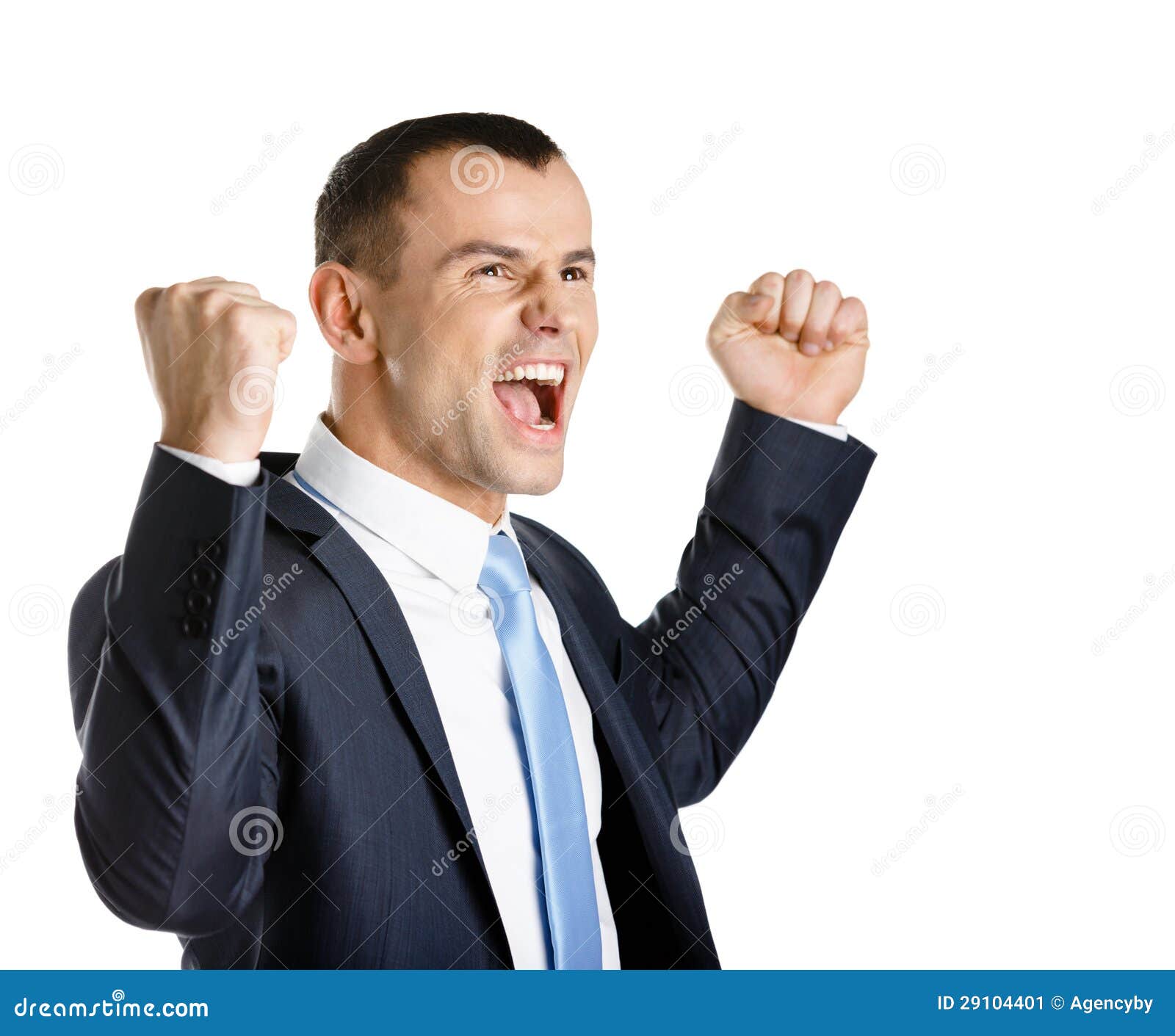 Happy Business Man with Fists Up Stock Image - Image of brown, business ...