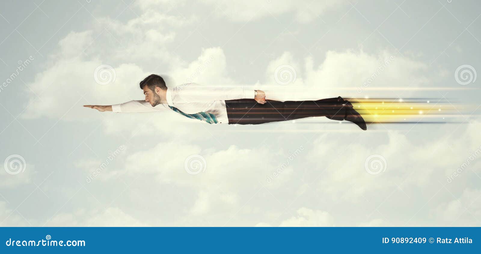 Happy Business Man Flying Fast on the Sky between Clouds Stock Image ...