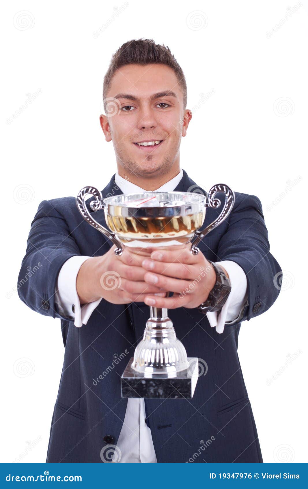 Happy Business Man Handing a Trophy Stock Photo - Image of corporate ...