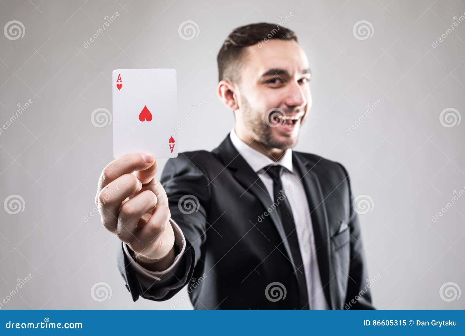 Happy Business Man Holding an Ace Card Stock Image - Image of male ...