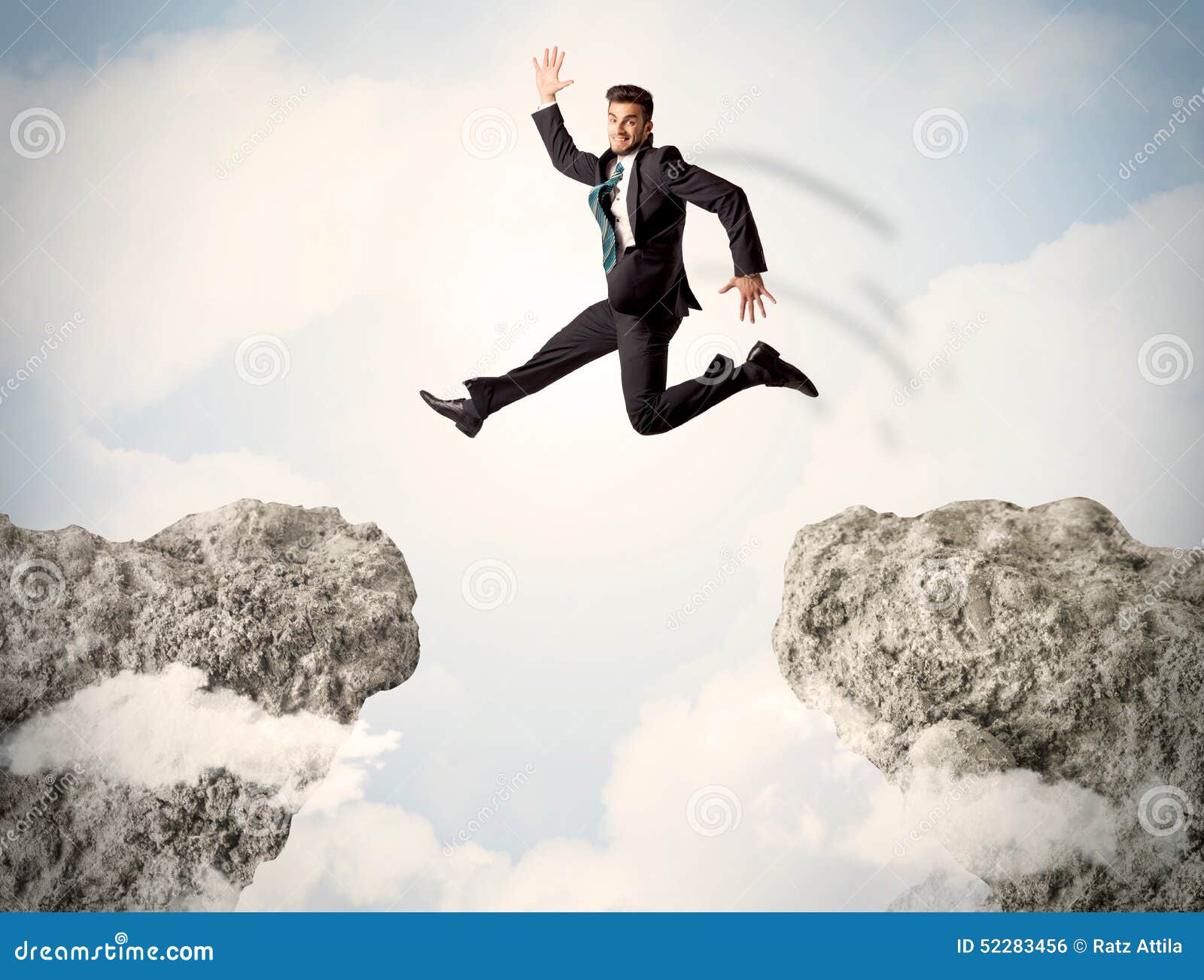 Happy Business Man Jumping Over a Cliff Stock Photo - Image of change ...