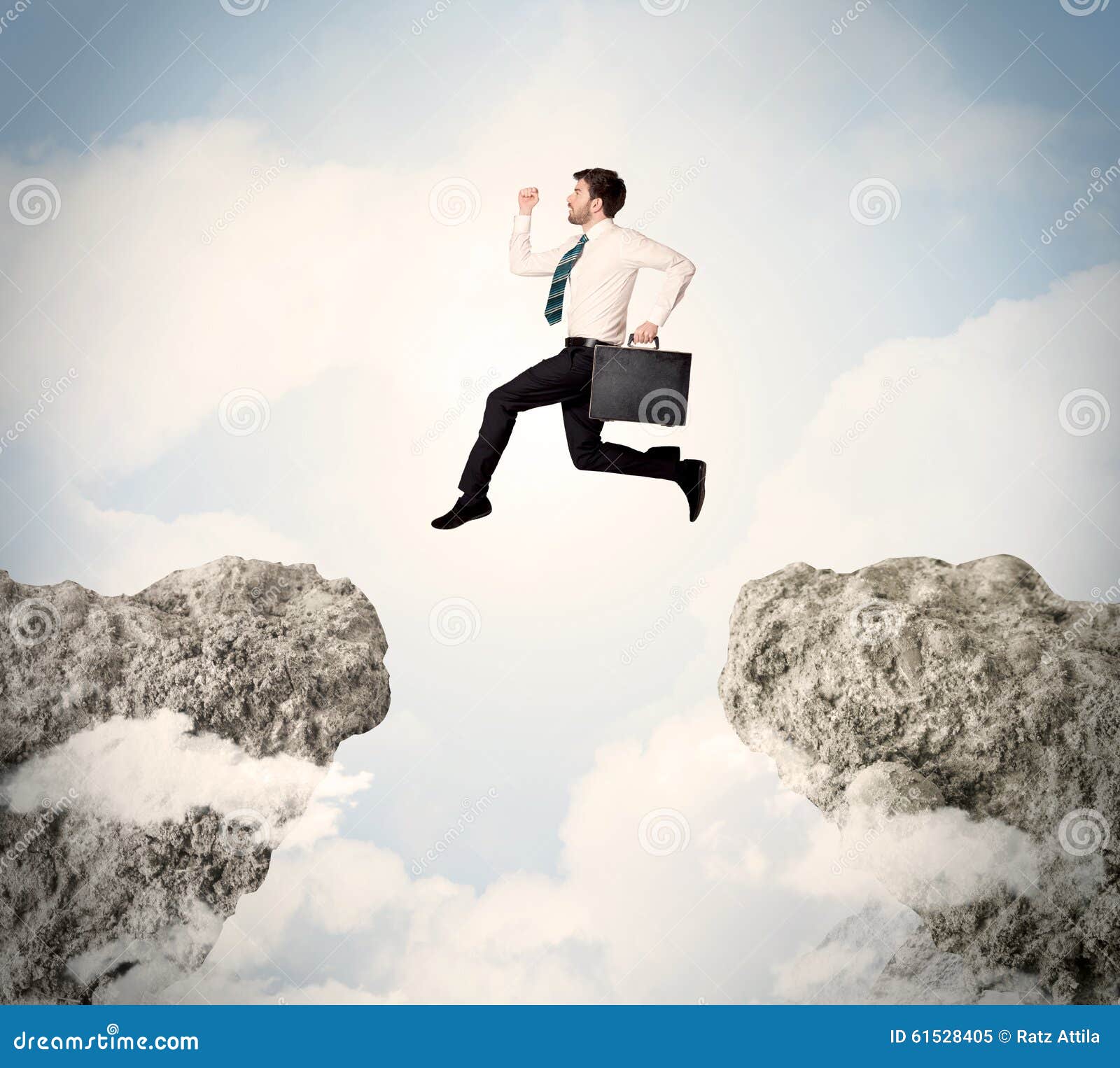 Happy Business Man Jumping Over a Cliff Stock Image - Image of ...