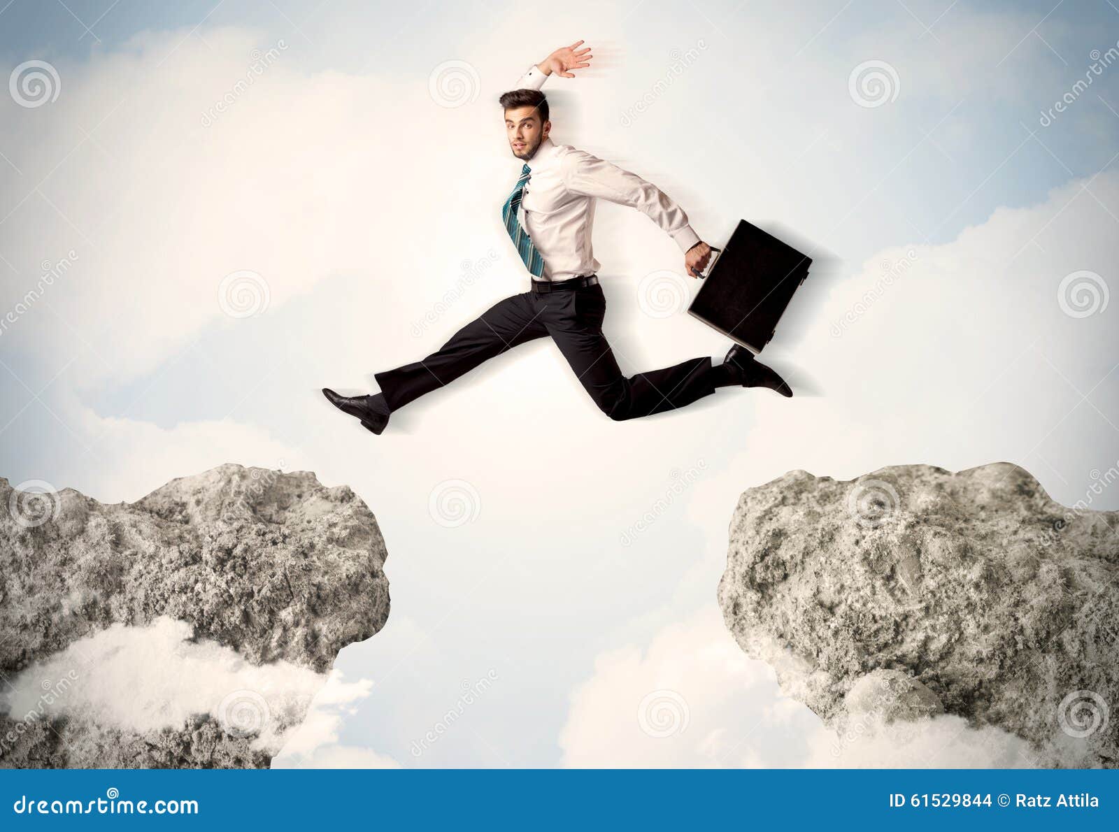 Happy Business Man Jumping Over a Cliff Stock Photo - Image of finance ...