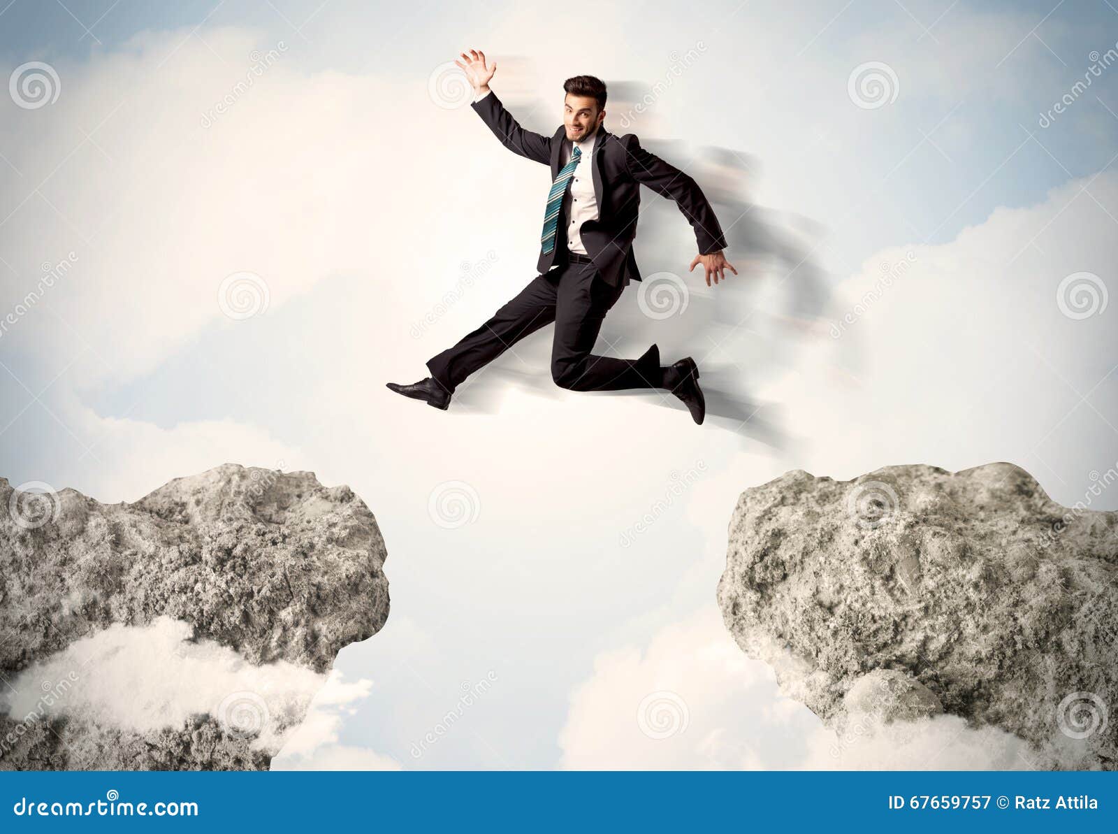 Happy Business Man Jumping Over a Cliff Stock Image - Image of ...