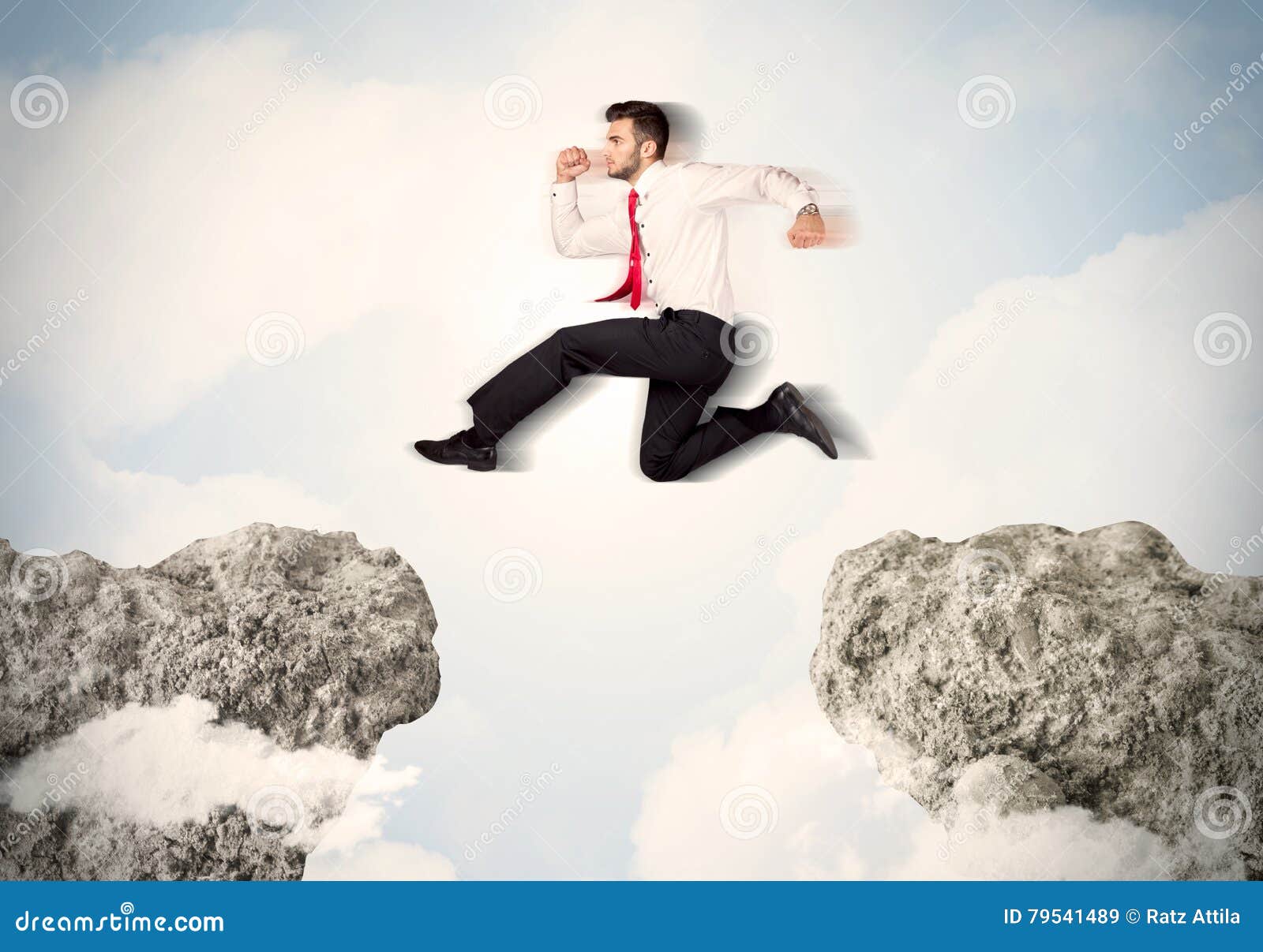 Happy Business Man Jumping Over a Cliff Stock Image - Image of change ...