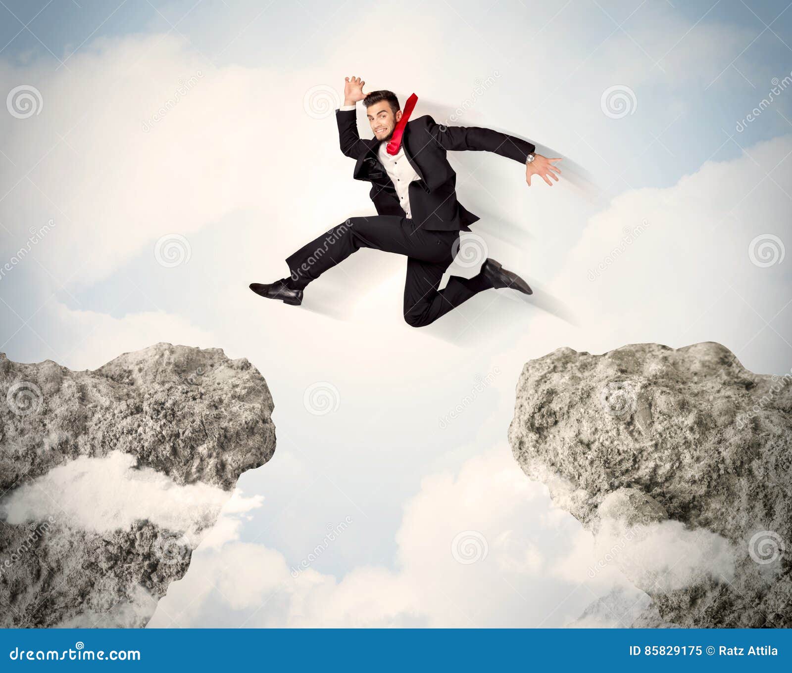 Happy Business Man Jumping Over a Cliff Stock Image - Image of jump ...