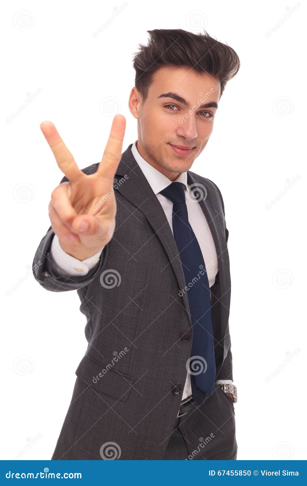 Happy Business Man Making Victory Sign Stock Photo - Image of manager ...