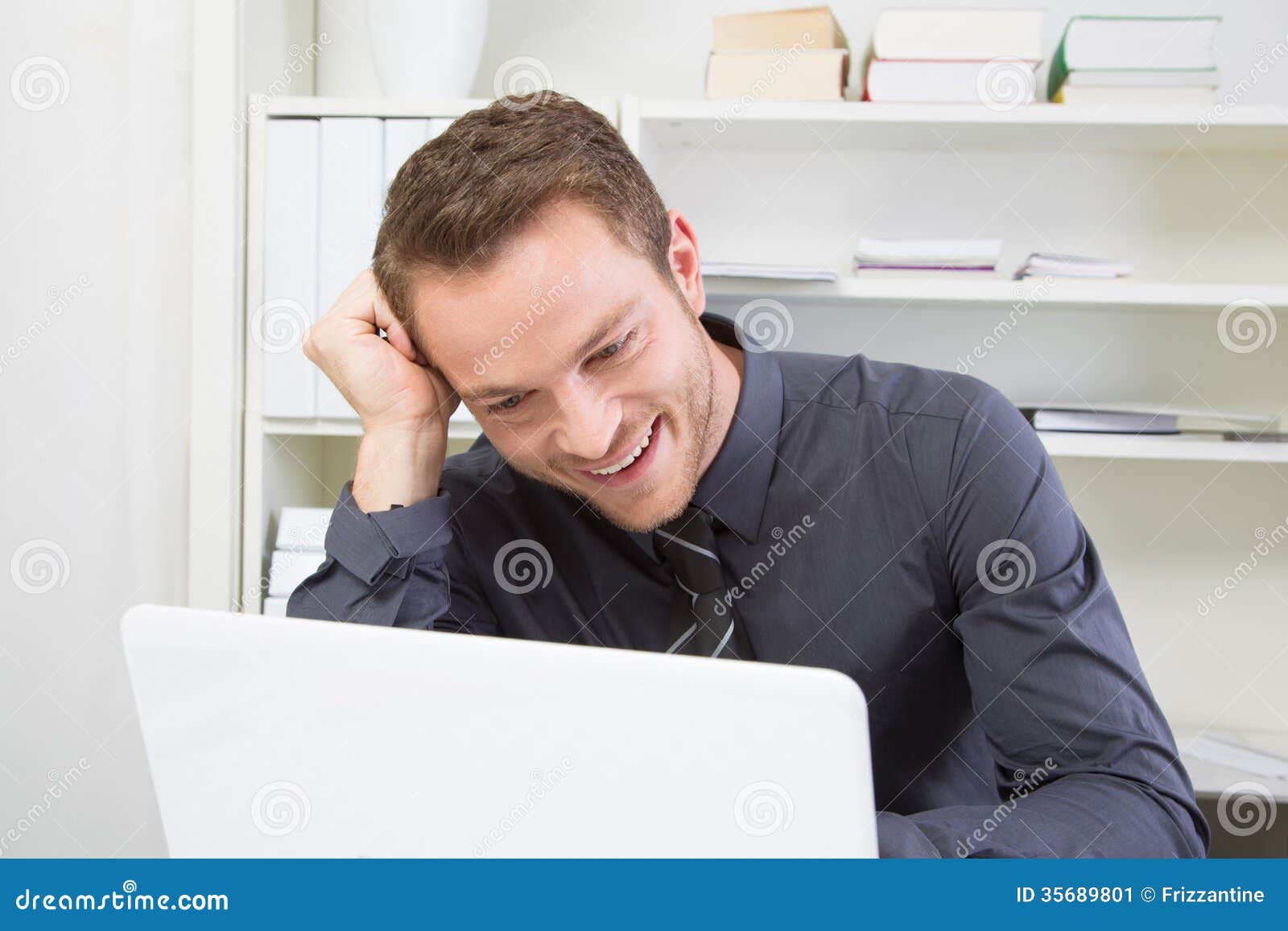 Happy Business Man in Office Stock Image - Image of financial, email ...